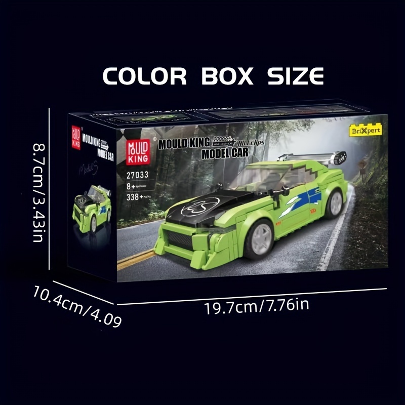 338pcs 기술 스포츠카 빌딩 블록 디스플레이 상자가있는 초고속 자동차 모델 어린이를위한 건설 교육 장난감 Temu