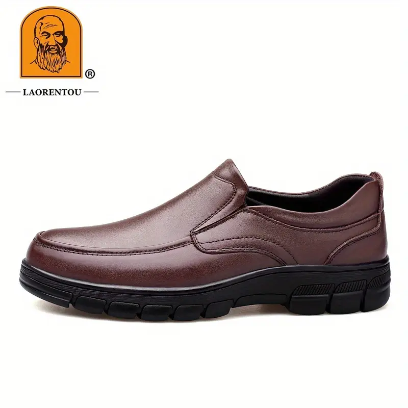 Laorentou Mens Premium Leather Loafers Solid Casual Lightweight Slip On Shoes Flat Shoes For