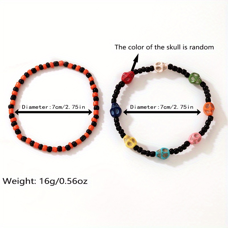 Halloween Creative Skull Mixed Color Small Beads Bracelet - Temu Canada