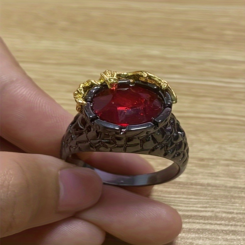 Gothic Rock Personality Two Tone Synthetic Ruby Dragon Ring - Temu New ...