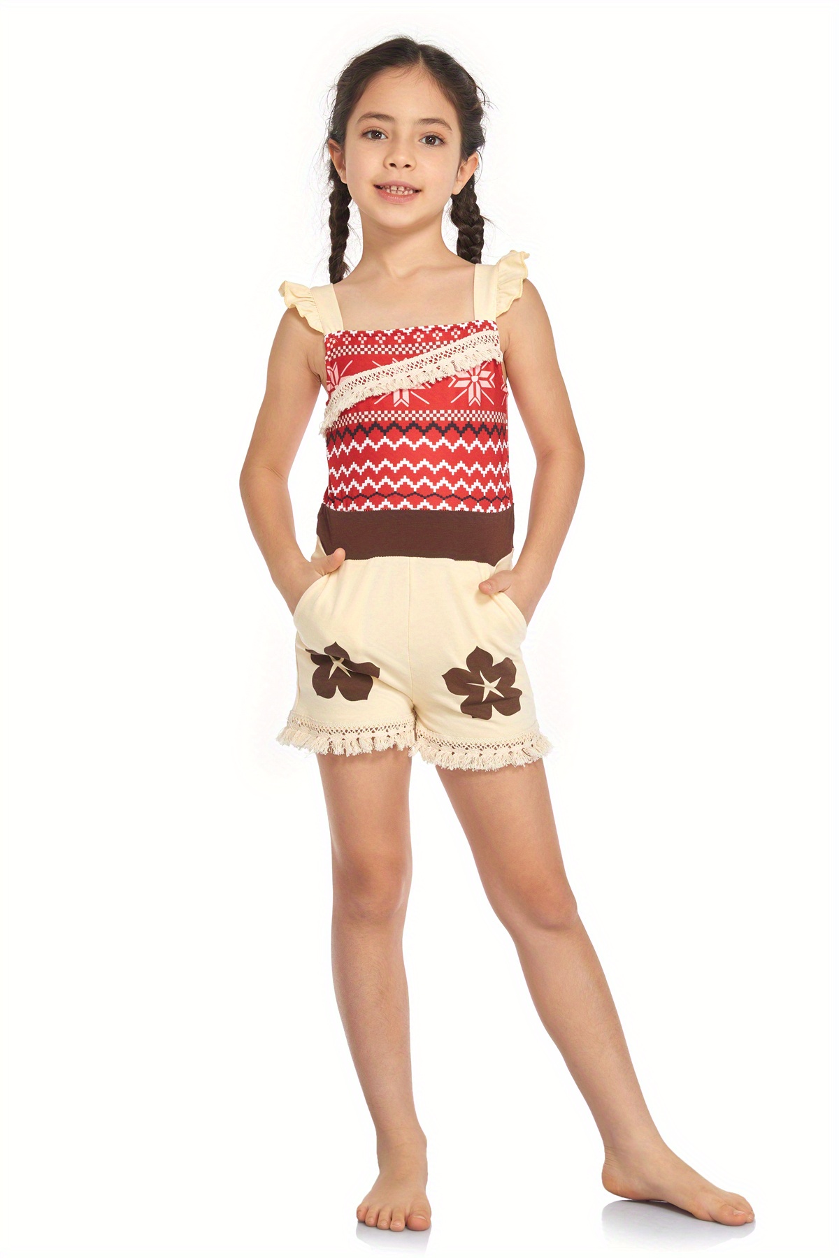 Kid Girls' Princess Romper Jumpsuit Cold Shoulder Pockets - Temu