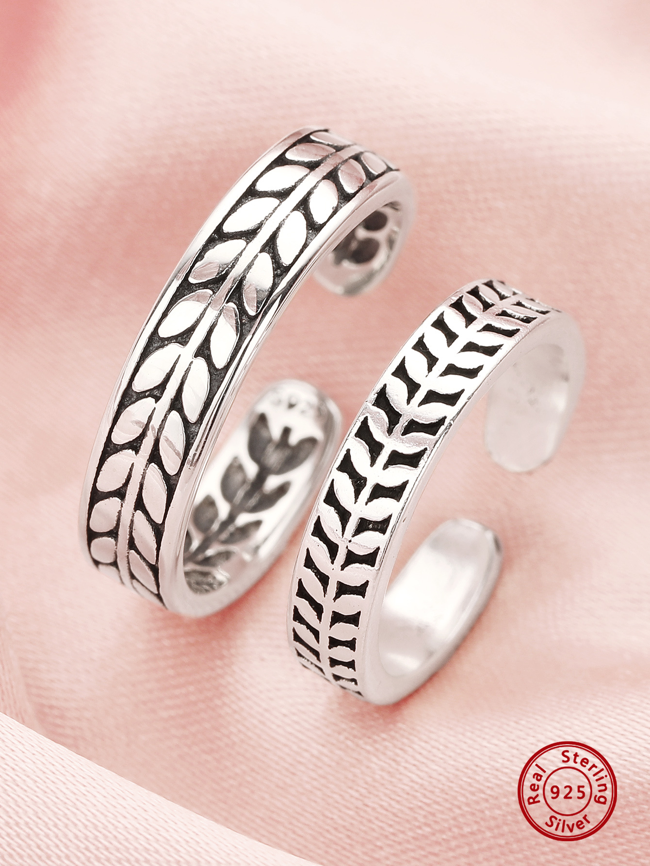 925 Sterling Silver Rings Leaves Surface Adjustable - Temu Australia