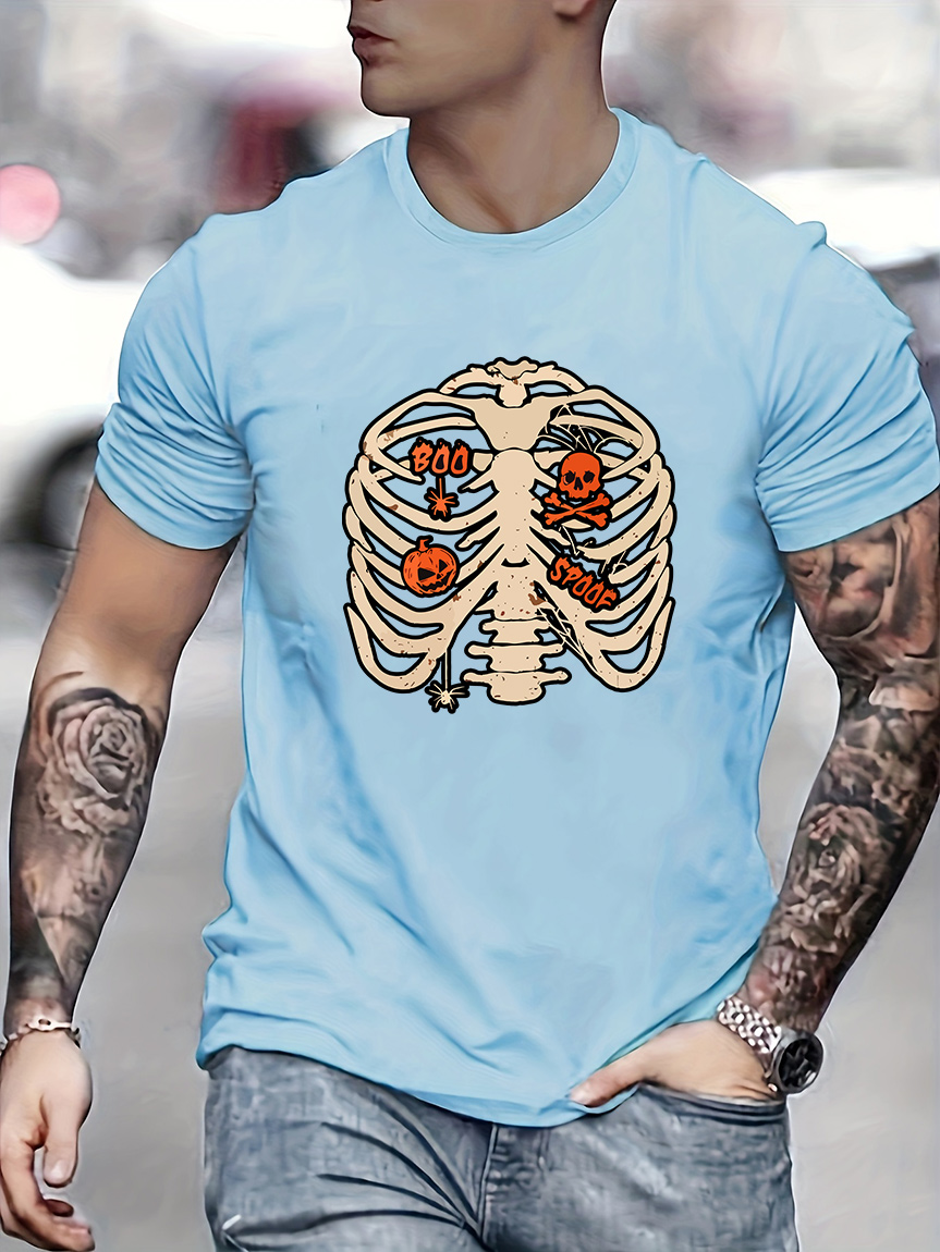 Halloween Skeleton Pattern Print Men's Comfy Sports T shirt - Temu ...