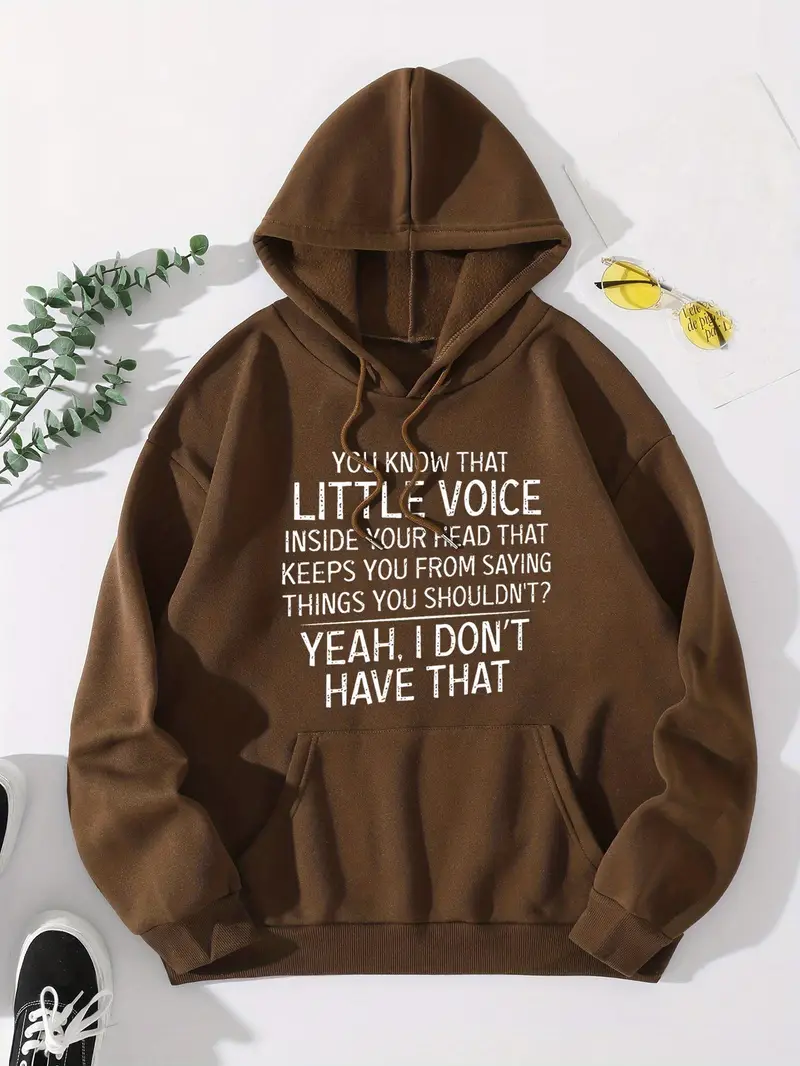 Letter Print Pocket Hoodie Casual Long Sleeve Drawstring Temu Norway