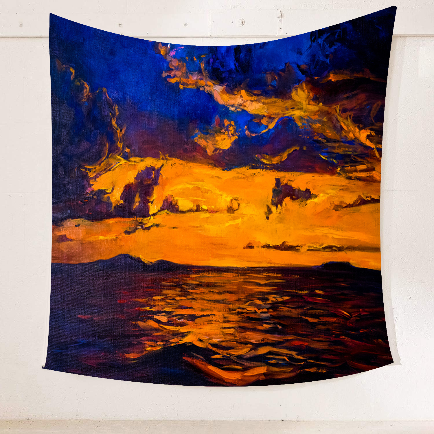 Oil Painting Sunset Seaside Printed Tapestry Polyester - Temu Australia