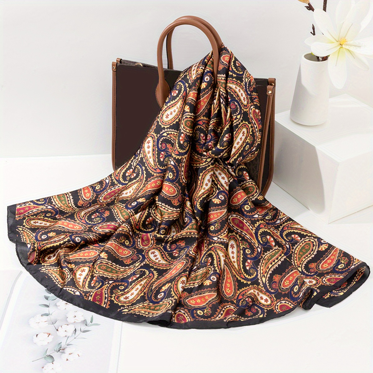 Paisley Print Scarf Vintage Silk Shawl Scarf Wrap - Temu Canada