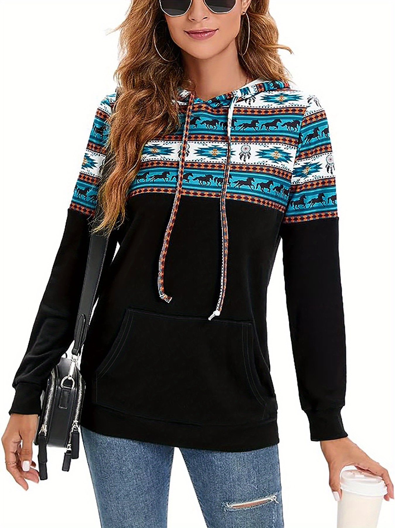 Floral Print Pocket Hoodie Casual Long Sleeve Hooded - Temu Australia