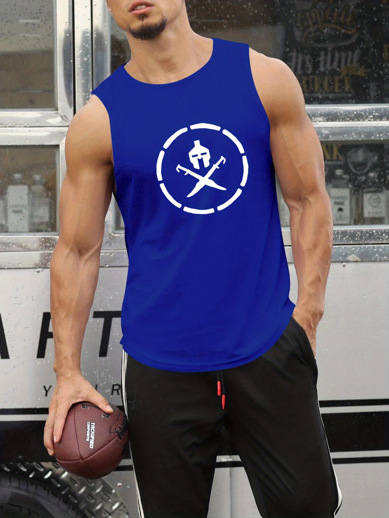 Trendy Helmet Knife Print Men's Casual Round Neck Tank Top - Temu Canada