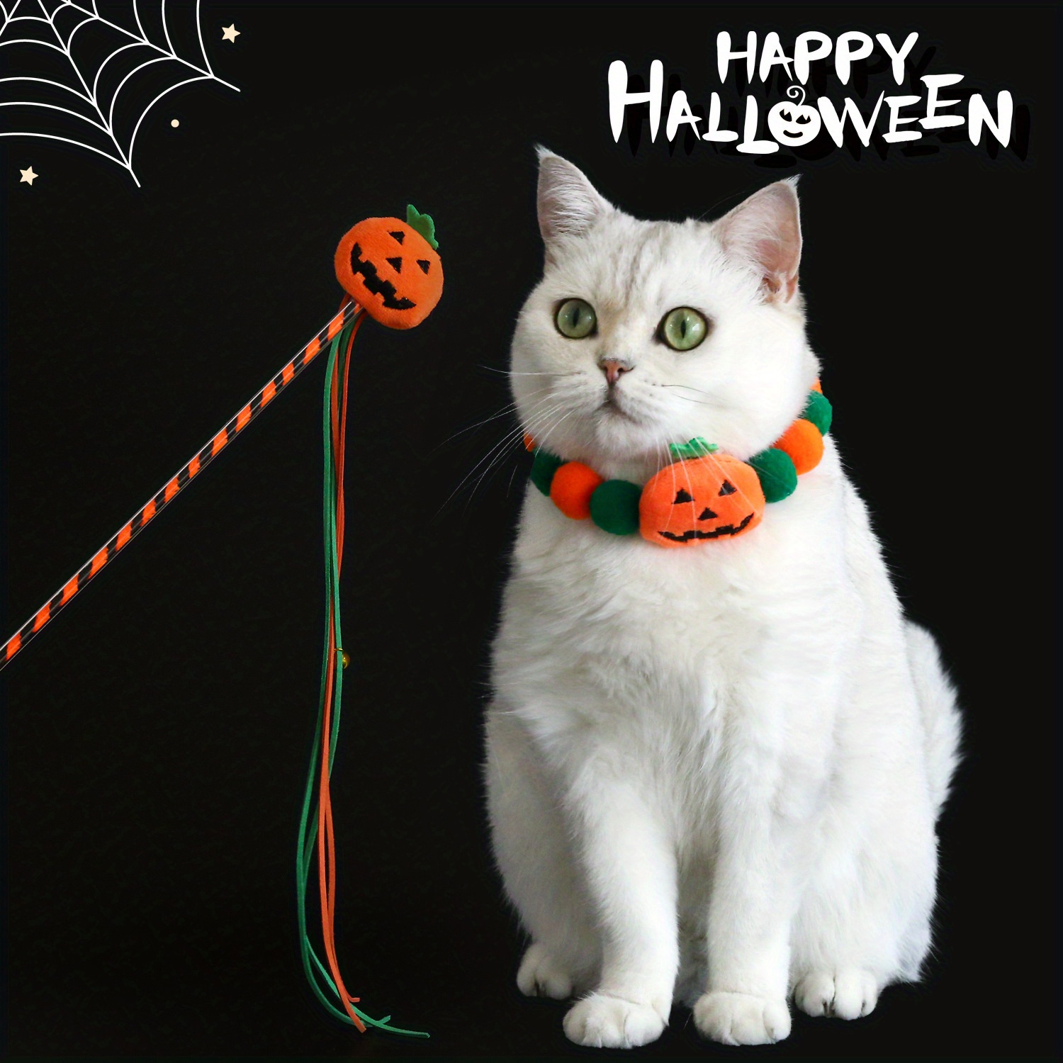 Pet Cat Halloween Set Tassel Squeaky Cat Teaser Toy Ball Decor Cat ...