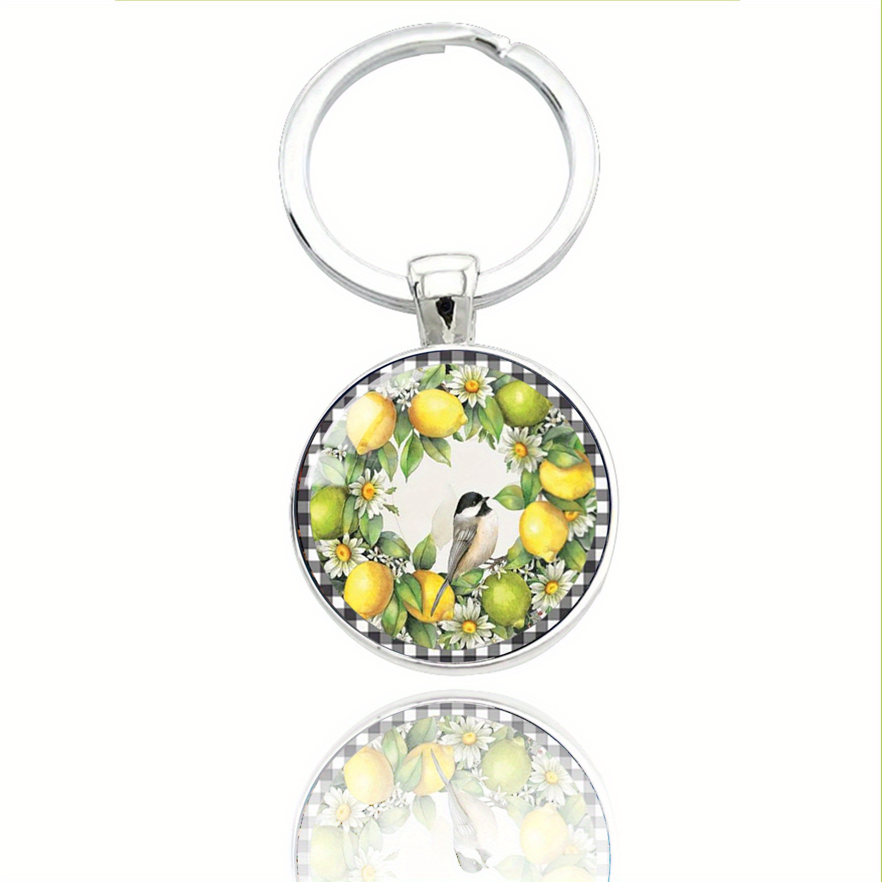 Bird Tree Pattern Keychain Round Glass Keychain Pendant - Temu