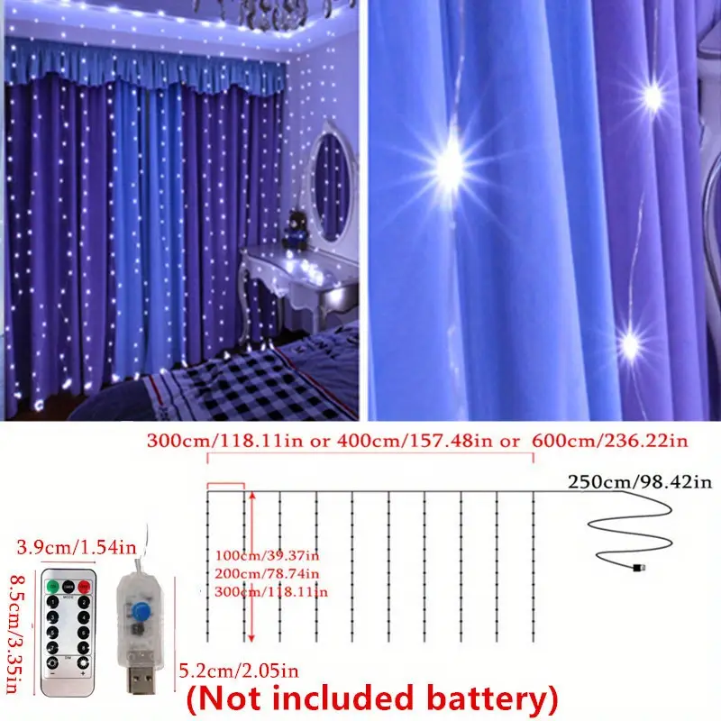 3m4m6m Usb 구리 와이어 커튼 문자열 조명 원격 문자열 조명 실내 휴일 크리스마스 할로윈 결혼식 파티 Temu Korea