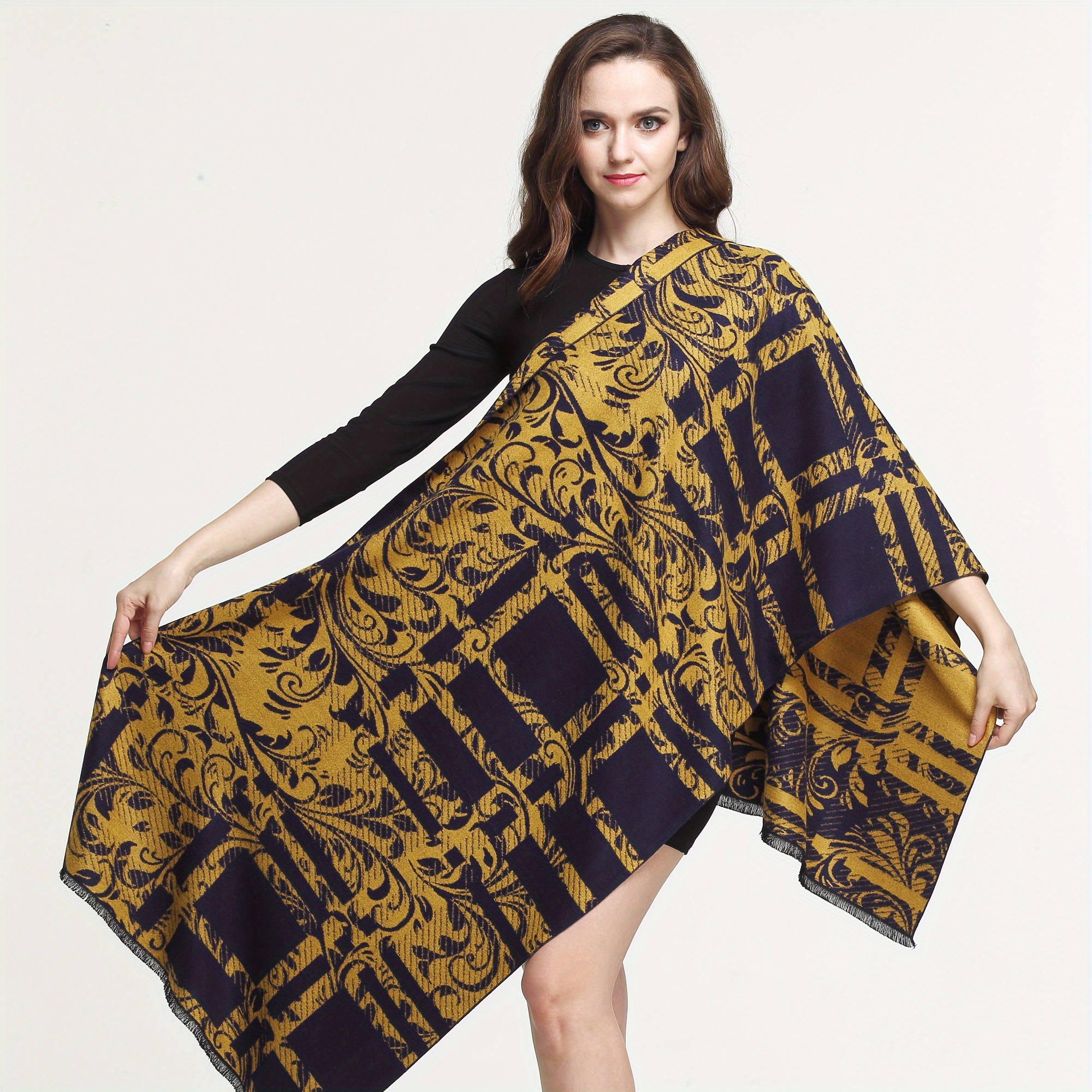 Elegant Big Grid Scarf Stylish Shawl - Temu Canada