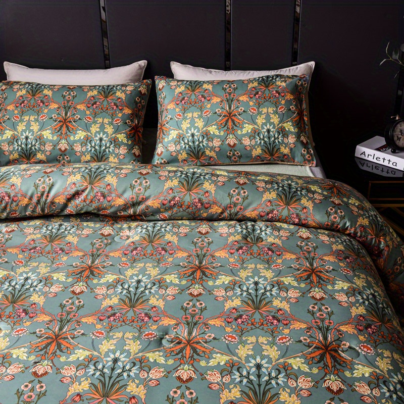 Luxury Retro Duvet Cover Set Flower Pattern Polyester - Temu
