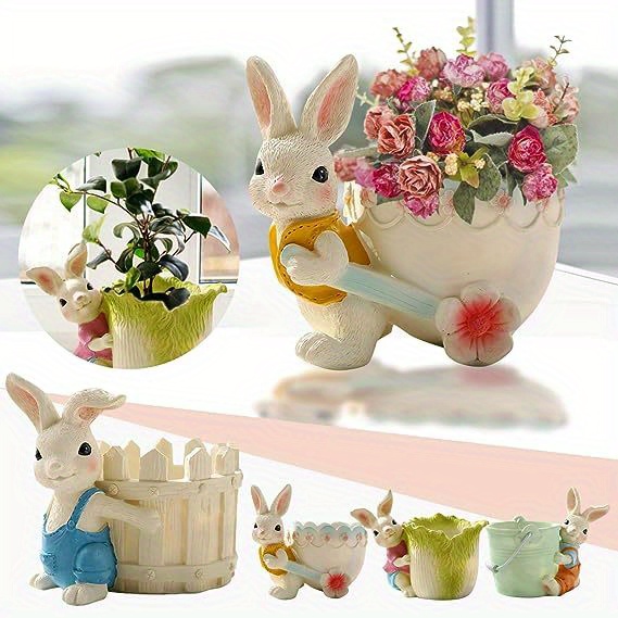 Rabbit Flower Pot Resin Sculpture Succulent Planter Desktop - Temu Canada