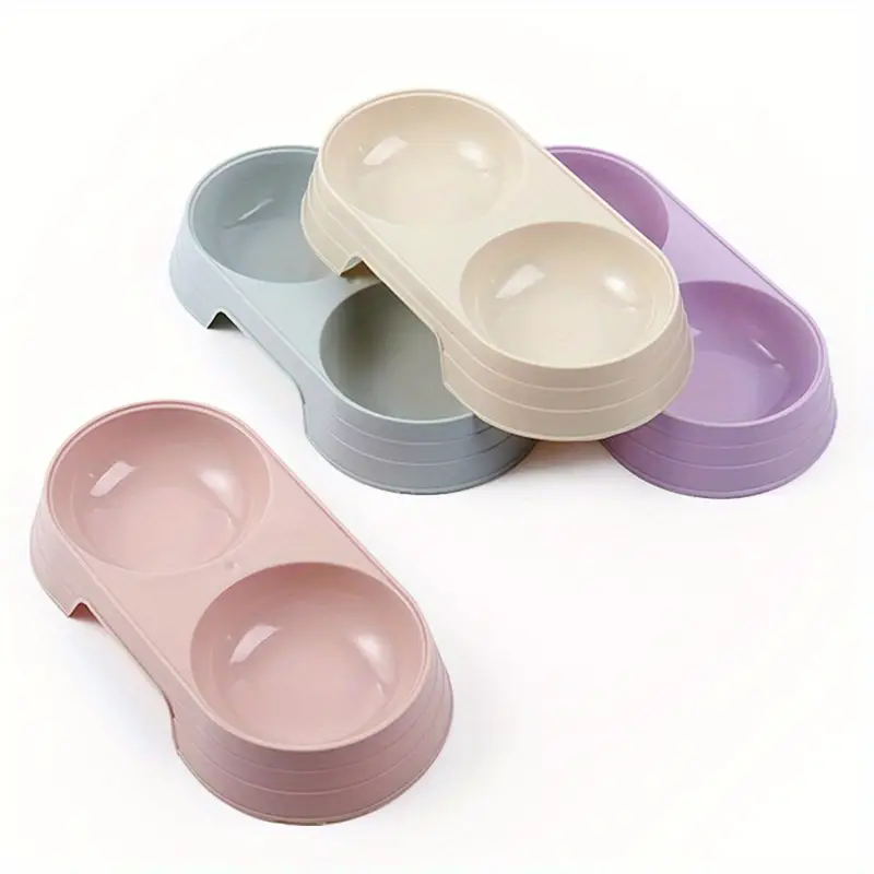 1pc ペットダブルボウルキャットフードボウル給水器 2 In 1 ノンスリップ猫の餌やりと水飲み場 Temu Japan