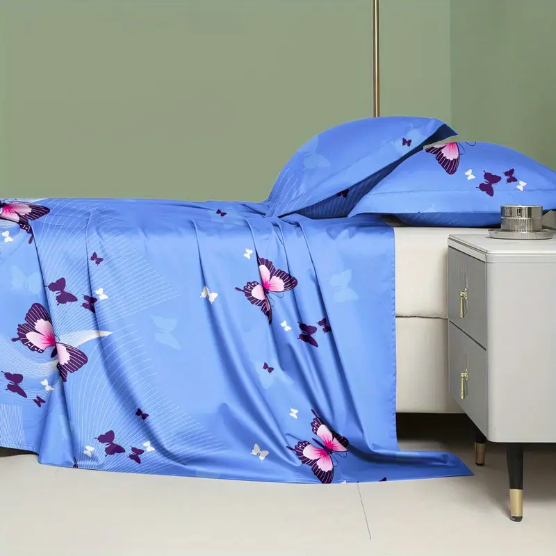 Brushed Flat Sheet Butterfly Printed Bed Sheet Bedroom Decor Temu