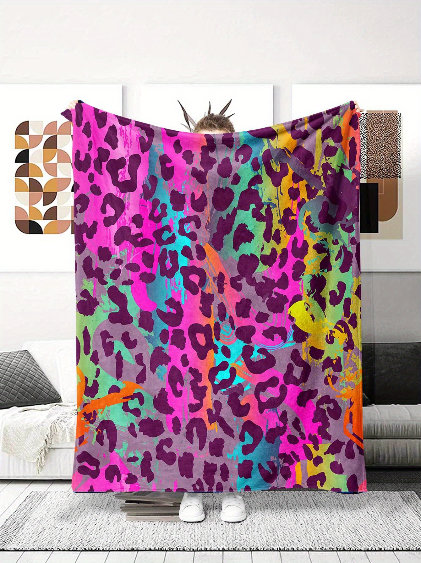 color leopard print blanket flannel blanket soft warm throw - Temu ...