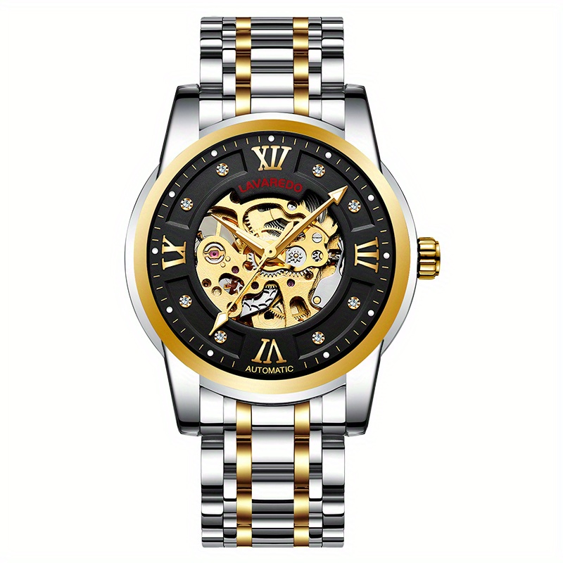 mens mechanical digital time display watch with stainless steel strap ...