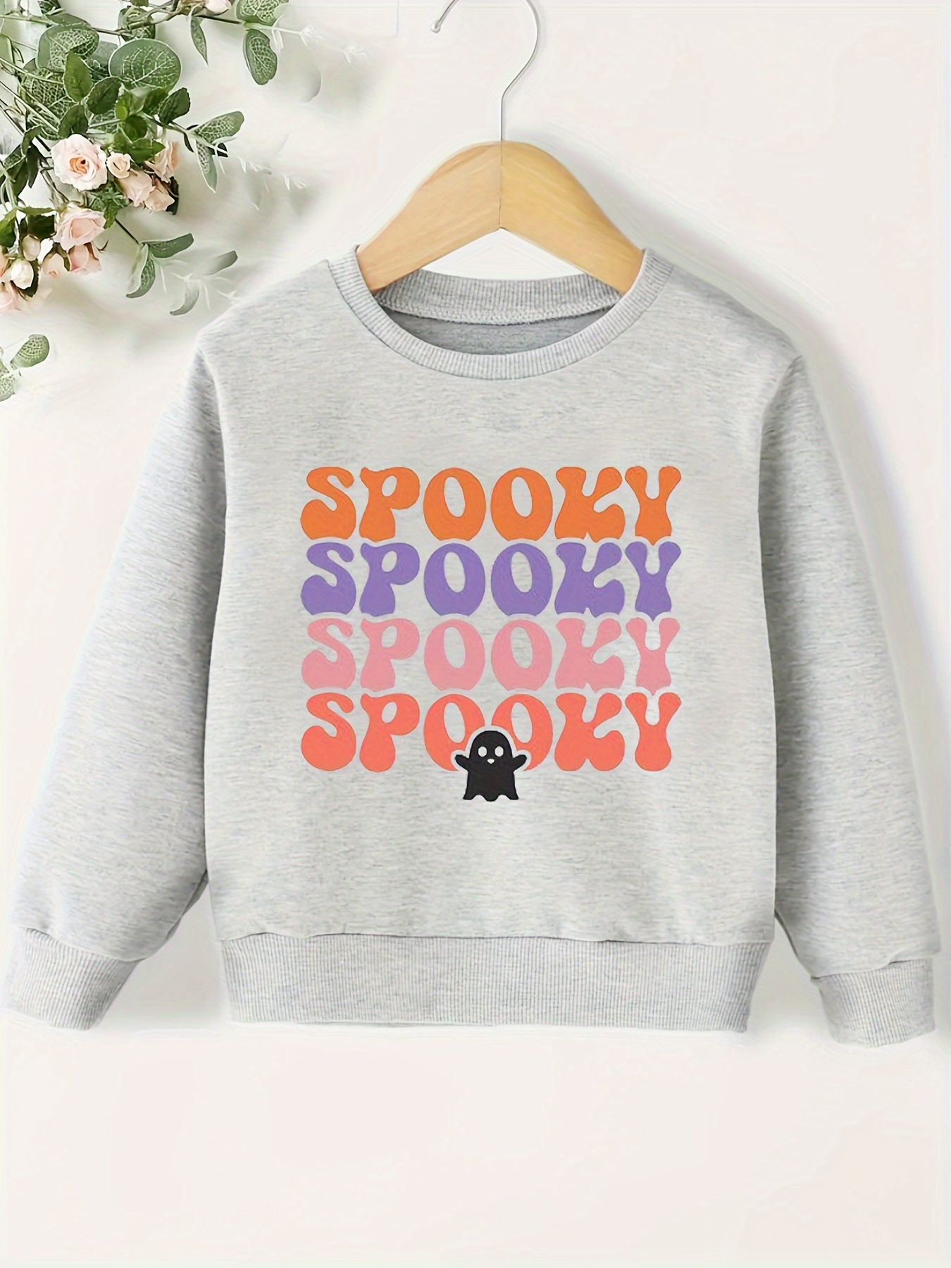Girls Halloween Sweatshirt ''spooky'' Graphic Fit - Temu