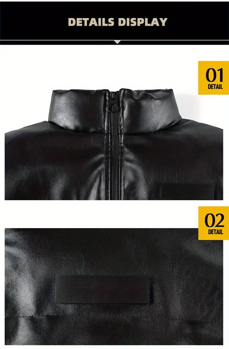 Warm Pu Winter Jacket Casual Stand Collar Cotton Padded - Temu Qatar