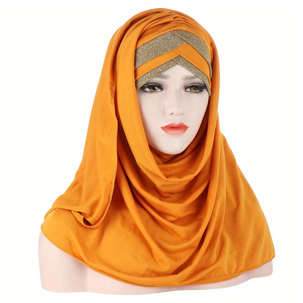 Shimmering Forehead Cross Scarf Cap Light Elastic Chiffon - Temu Australia
