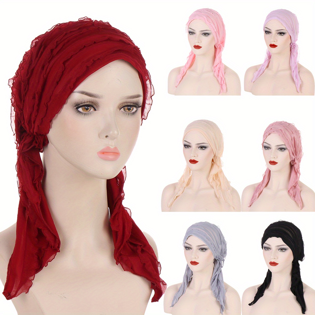 Solid Color Ruffles Turban Hat Elegant Soft Head Wraps - Temu United ...