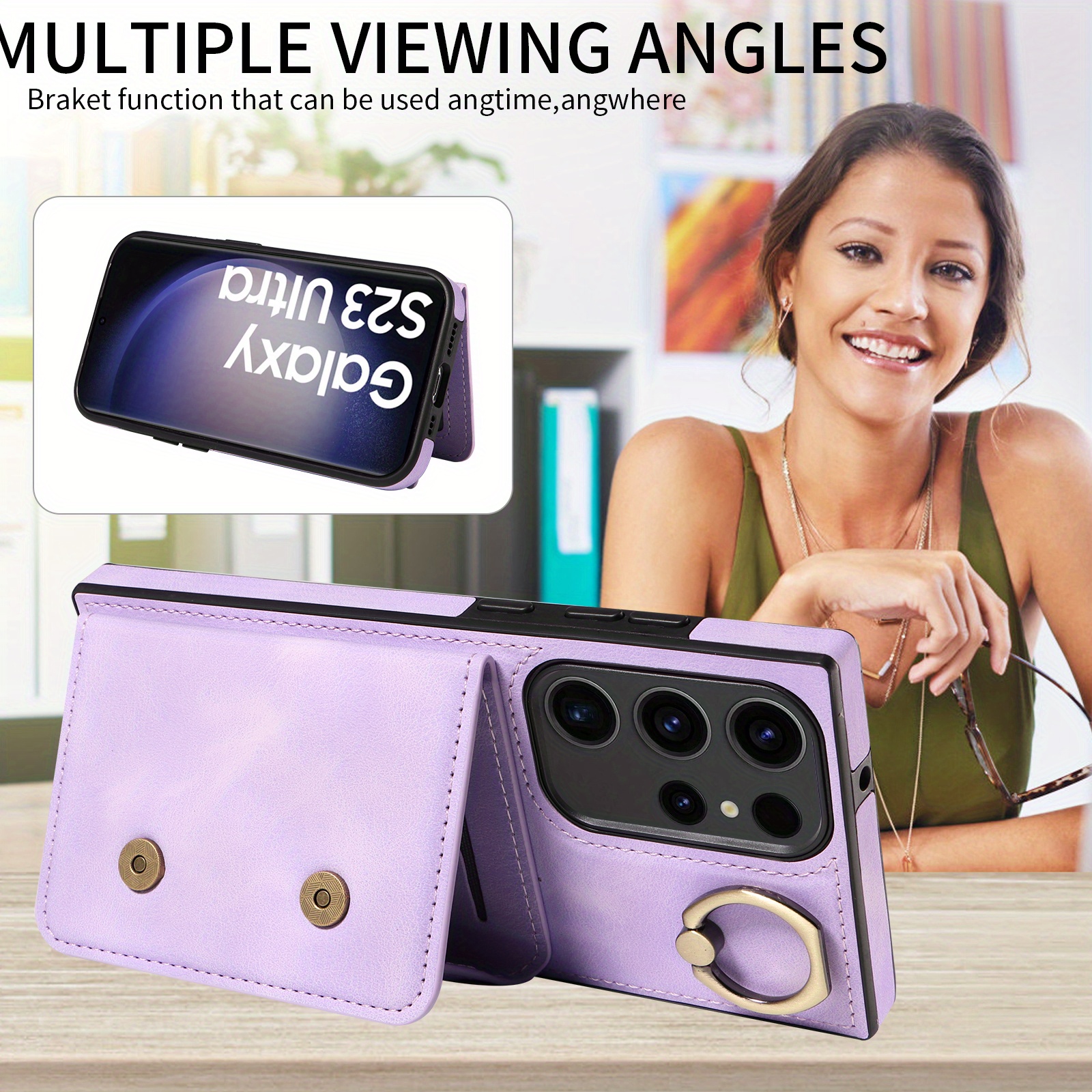 Purple Ring Buckle Wallet Case Anti Drop Phone Case Birthday - Temu ...