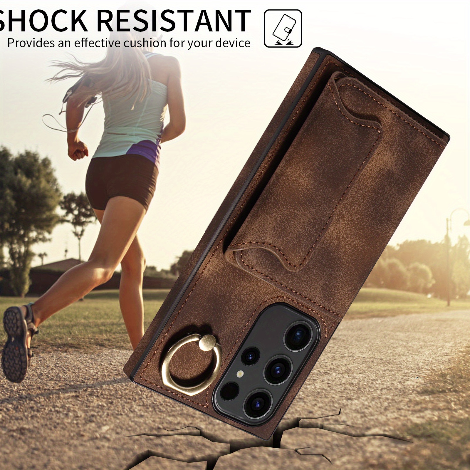 Phone Case With Wallet Case Brown Ring Buckle Anti Drop For - Temu ...