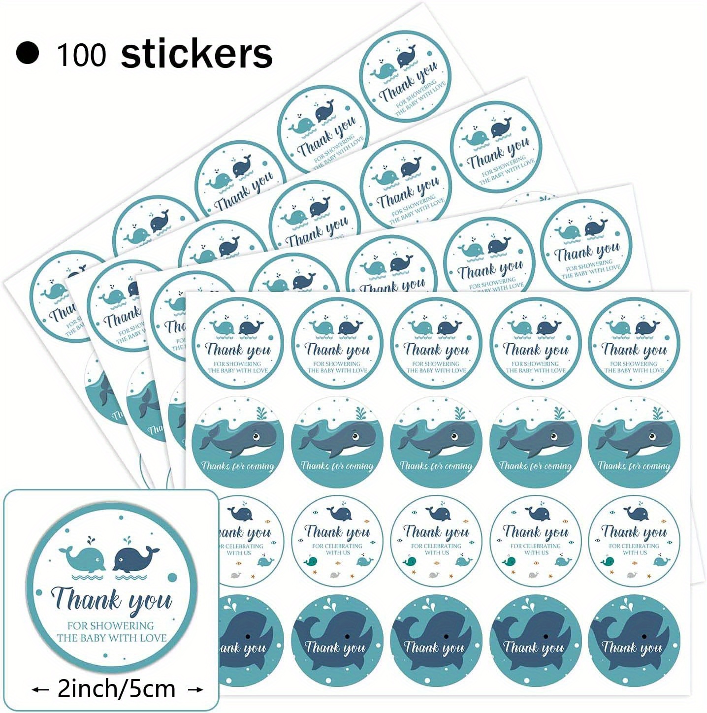 Cute Blue Whale Ocean Thank Stickers Birthday Party - Temu Australia