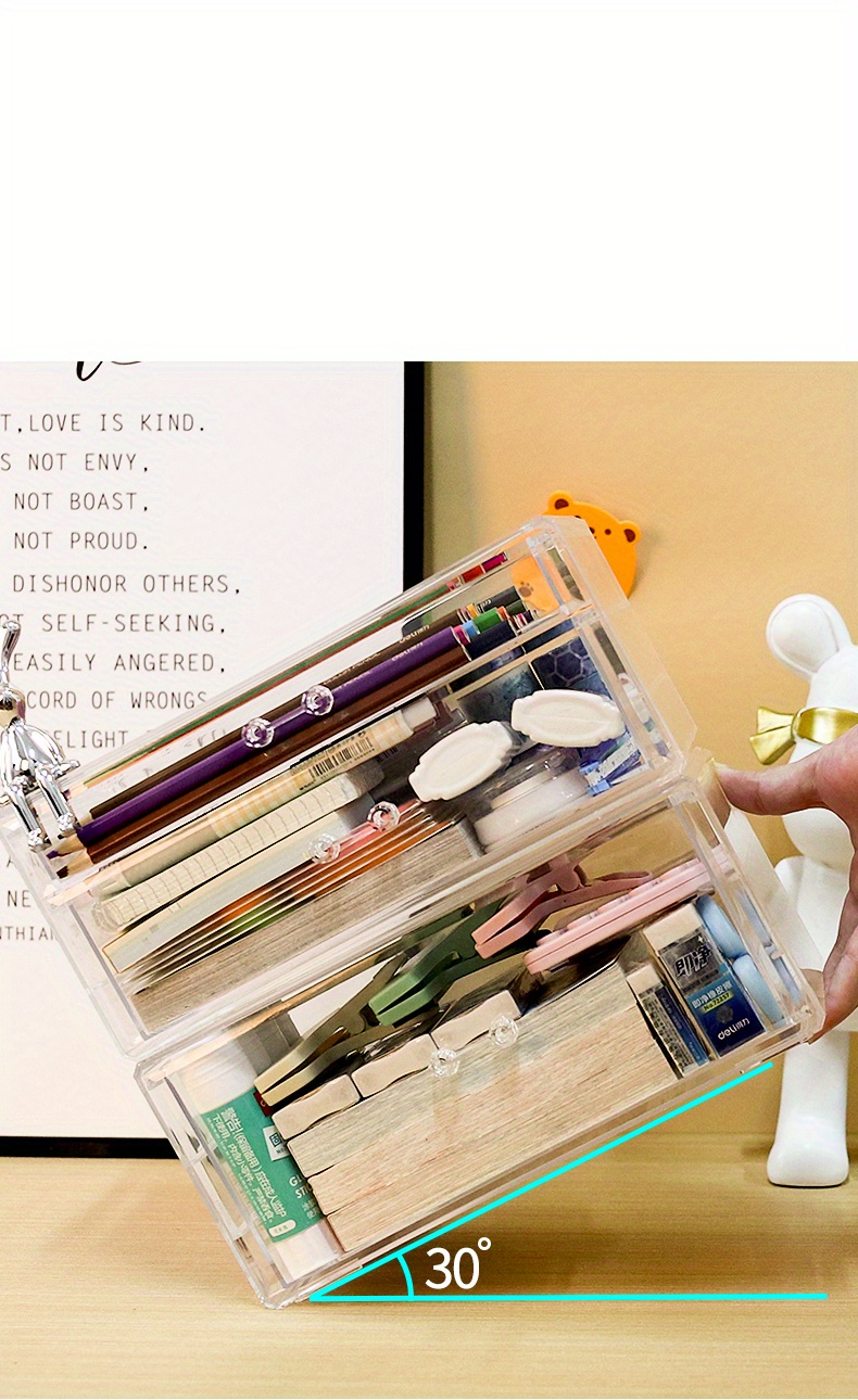 Pen Holder Student Desktop Drawer Type Transparent Multi - Temu