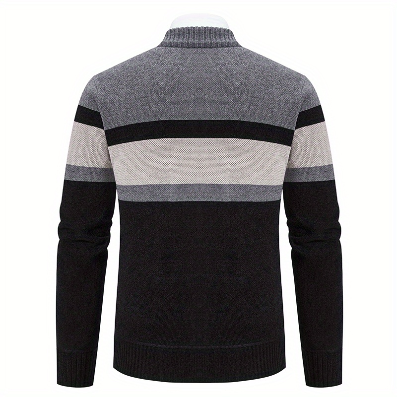 Men's Full Zip Color Block Cardigan Regular Fit Knitted - Temu