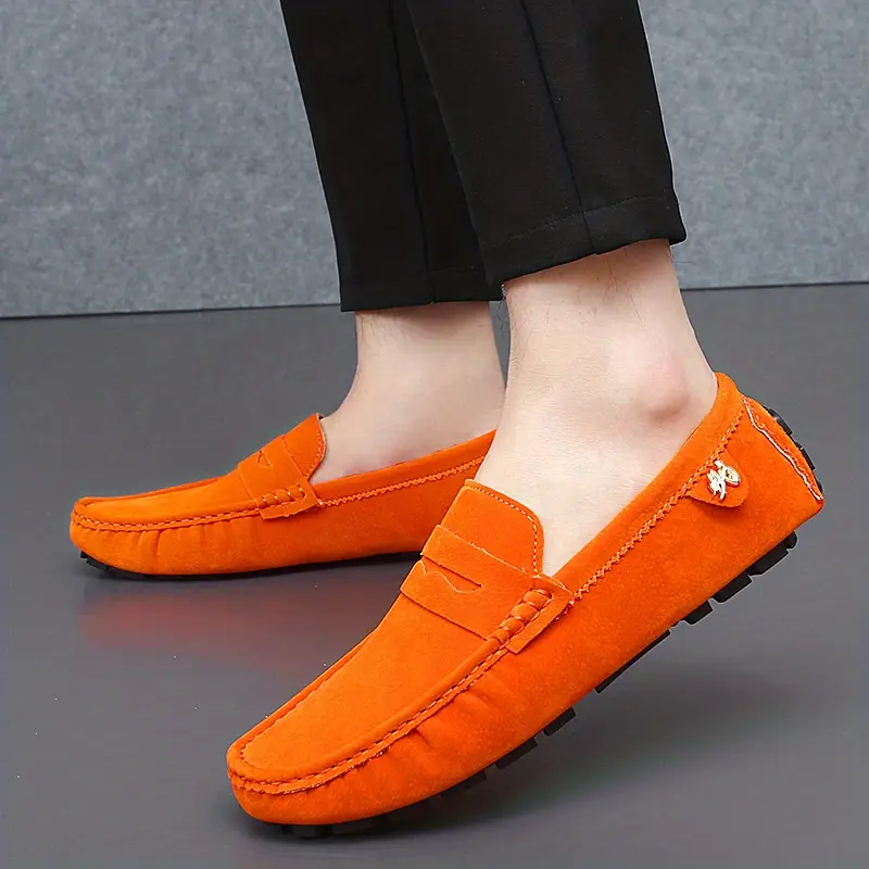 Womens Solid Color Penny Loafers Round Toe Slip Suedette Temu