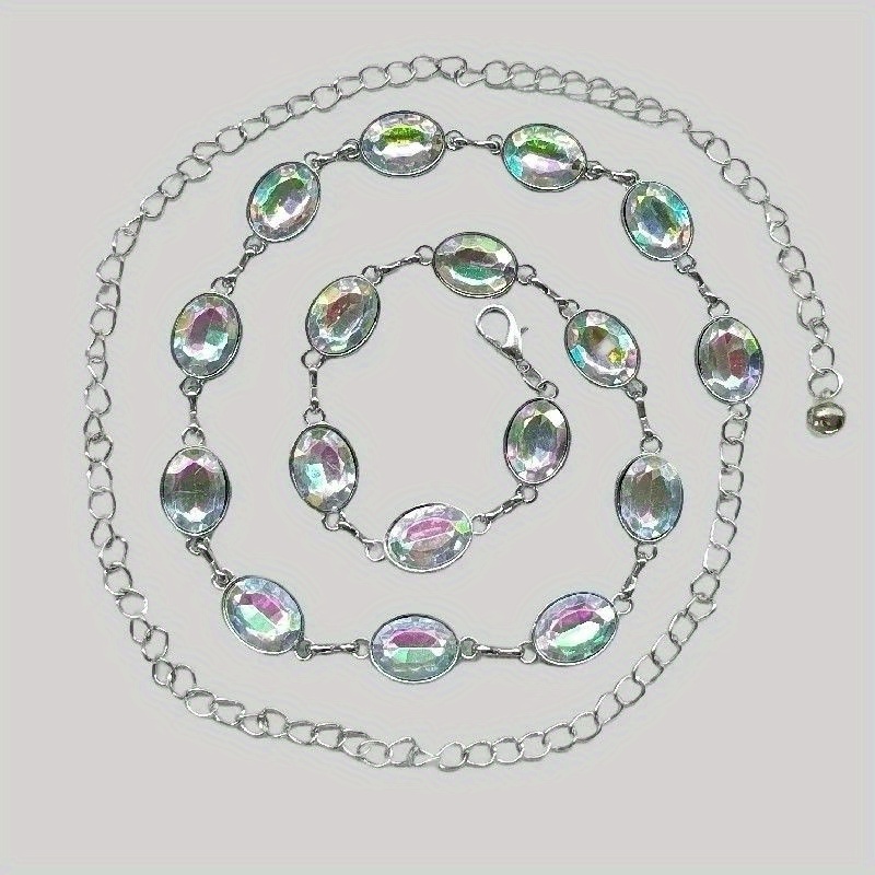 oval inlaid waist chain elegant silvery metal - Temu Australia