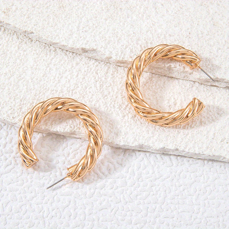 Simple Twisted C Shaped Hoop Earrings Alloy Jewelry Elegant - Temu New ...