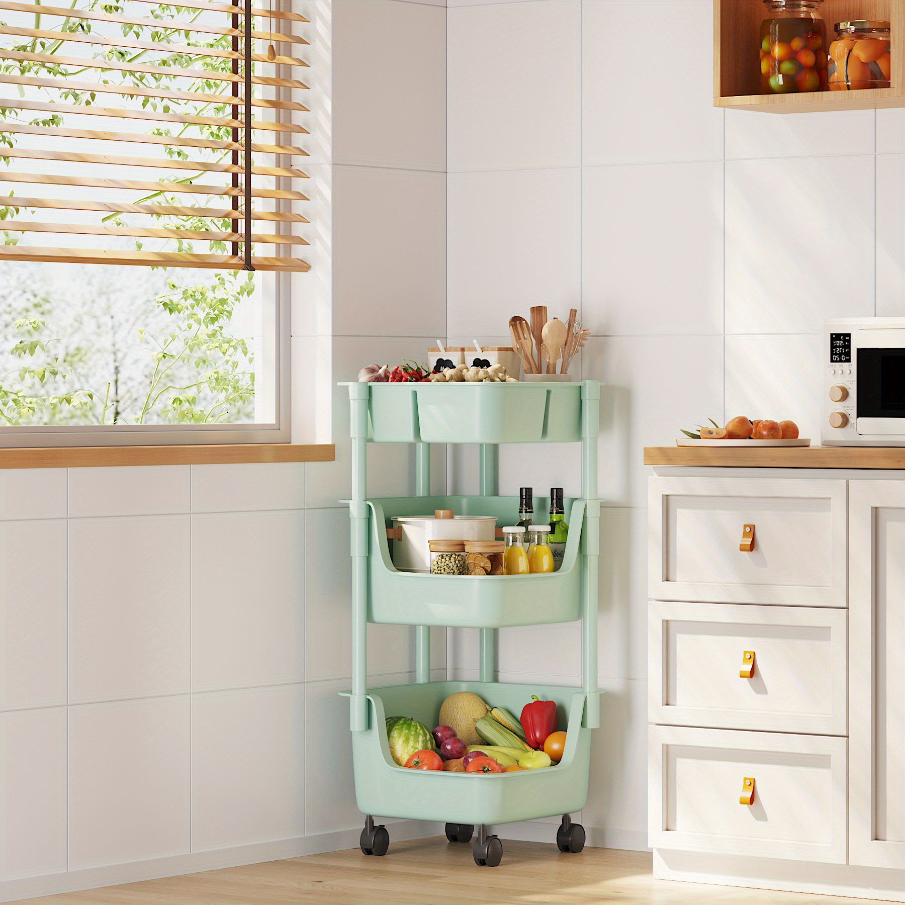 3 tier compartment corner storage cart trolley lockable - Temu Canada