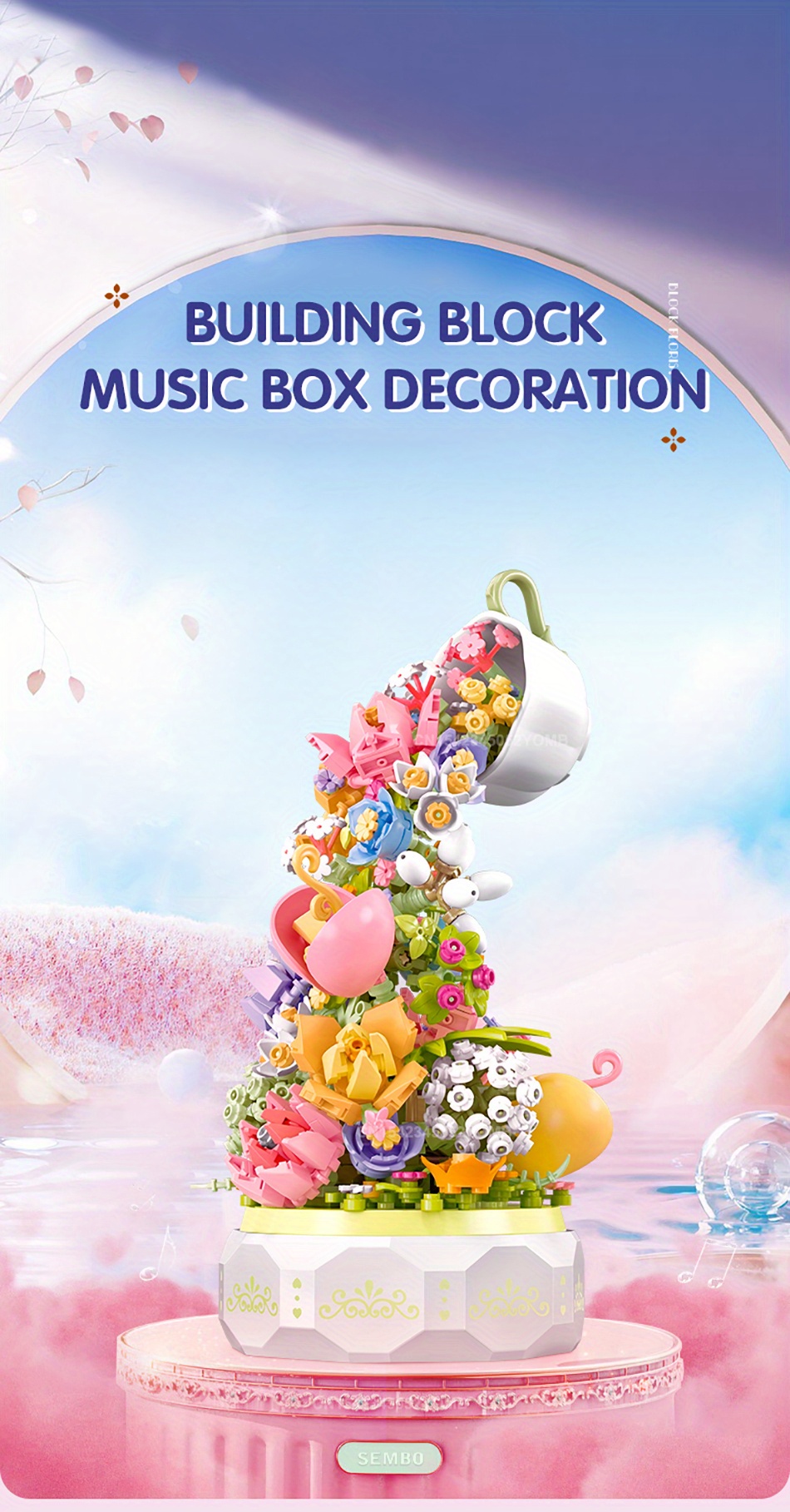 City Diy Flower Potting Teapot Model Building Blocks Music Box Set Girl ...