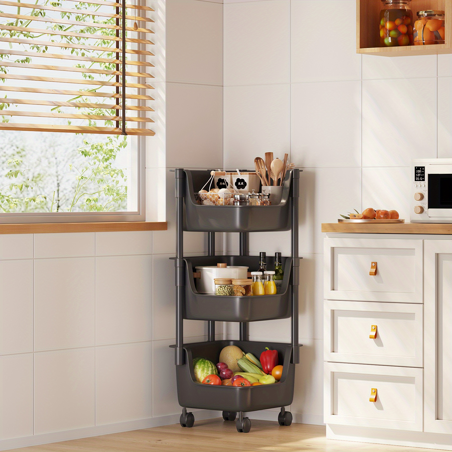 3 tier Compartment Corner Storage Cart Trolley Lockable - Temu Australia