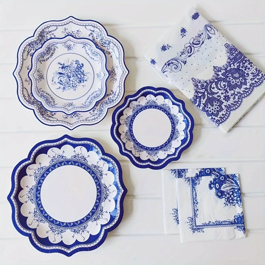 Blue Flower Porcelain Disposable Party Paper Plate Afternoon - Temu