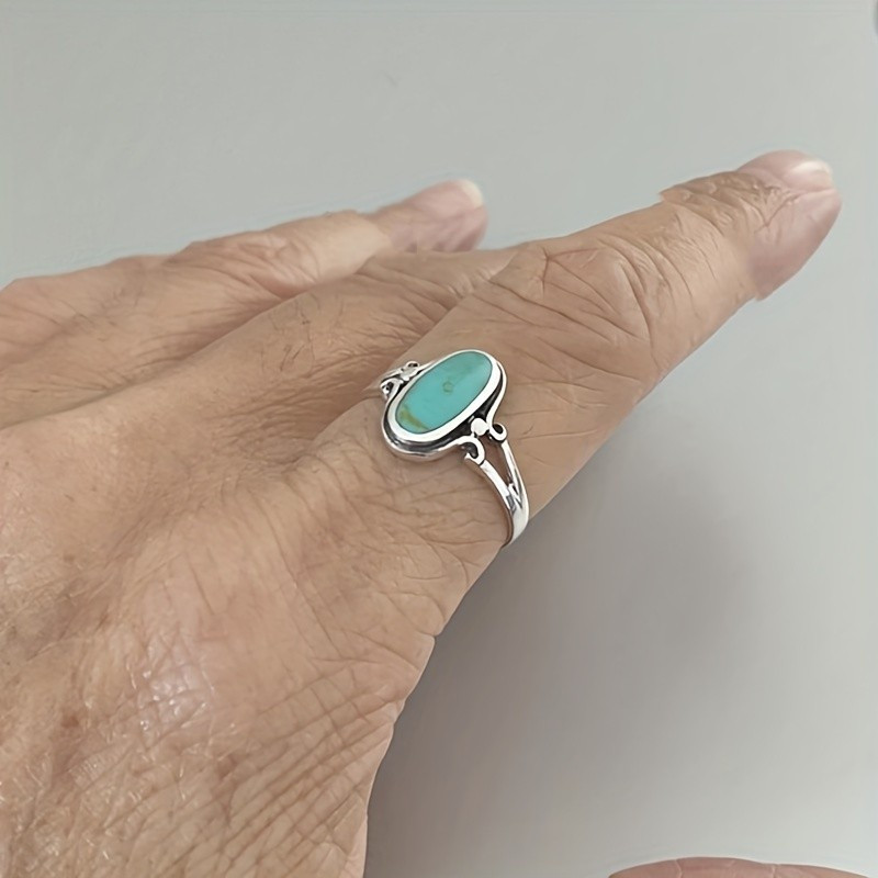 Retro Turquoise Ring Men's Fashion Geometric Oval Green - Temu Australia