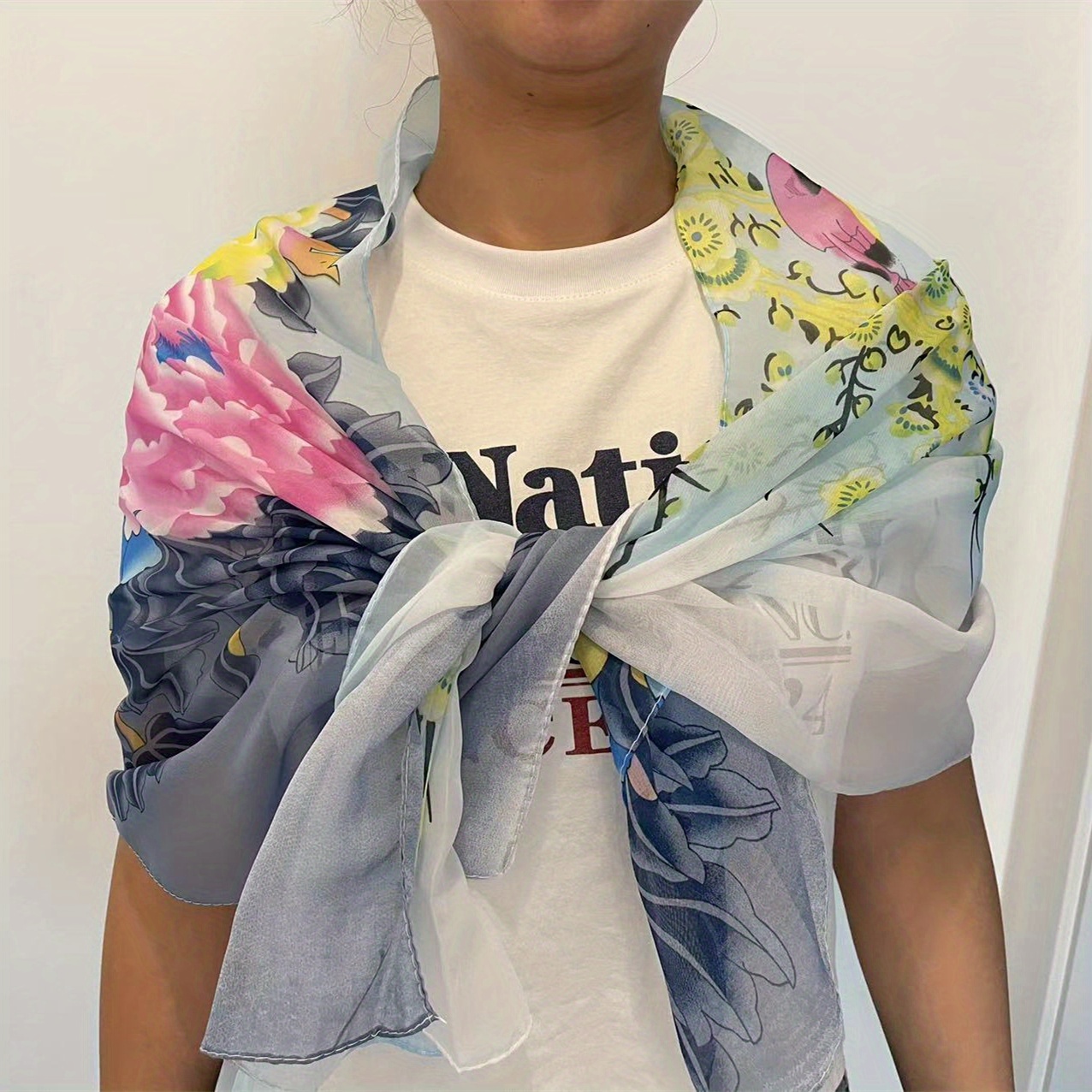 Stylish Lightweight Silky Scarf Thin Breathable Sunscreen - Temu Norway