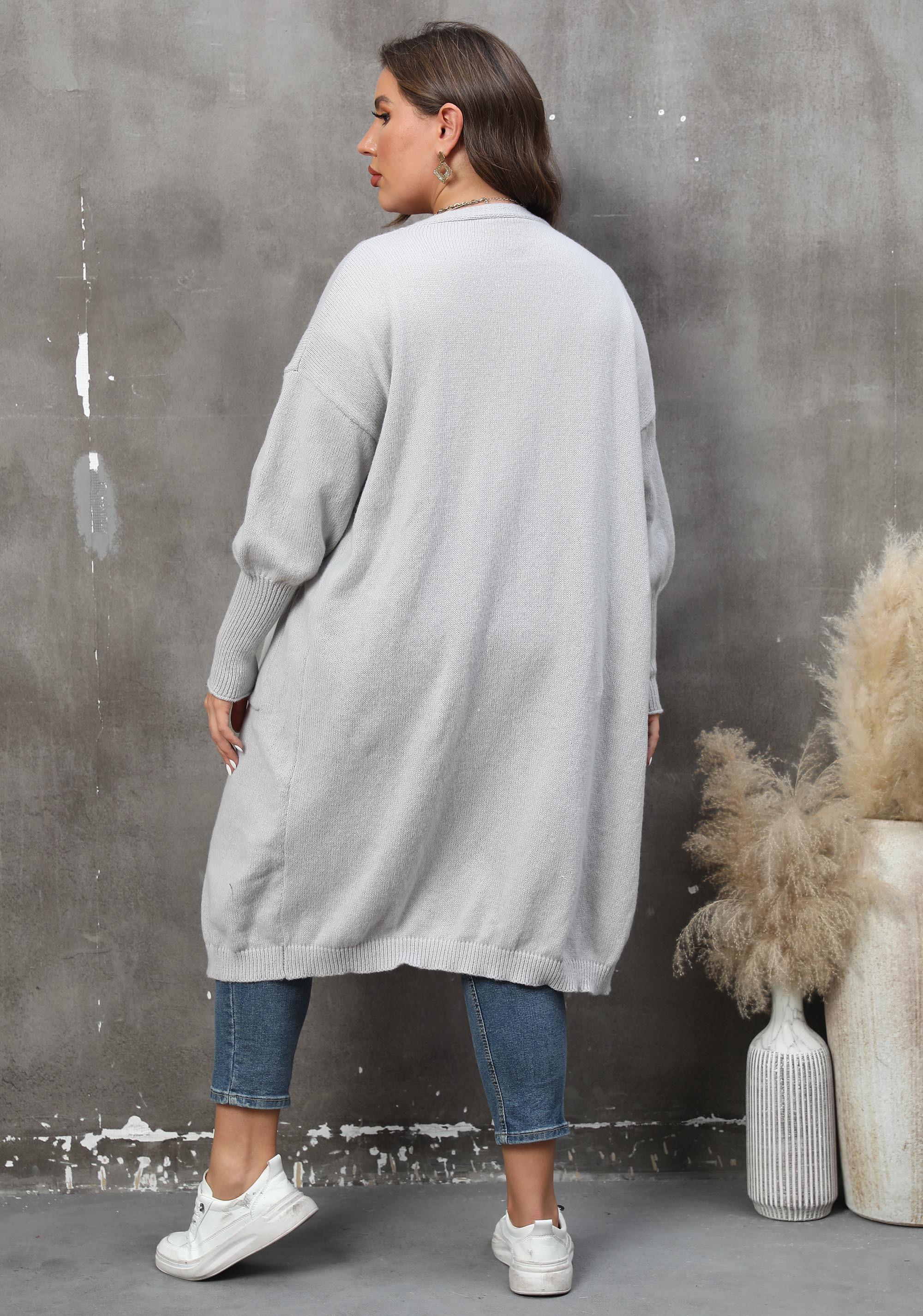 plus size casual cardigan women's plus solid lantern sleeve - Temu Canada