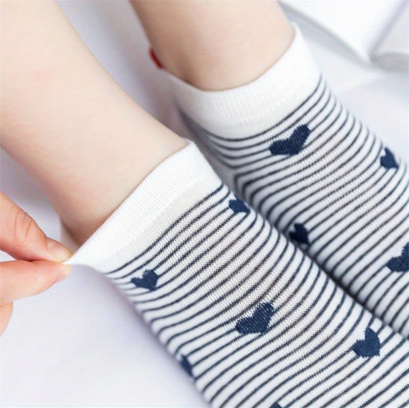 Heart Striped Print Socks Soft Lightweight Low Cut Ankle Temu New Zealand