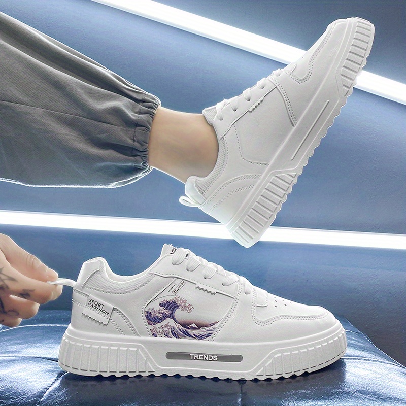 Mens Tidal Wave Print Skate Shoes With Good Grip Breathable Lace Up ...