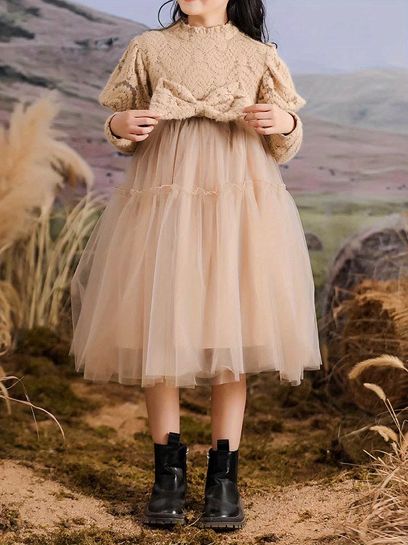 Girls Elegant Knit Tutu Dress Solid Princess Dress Spring - Temu