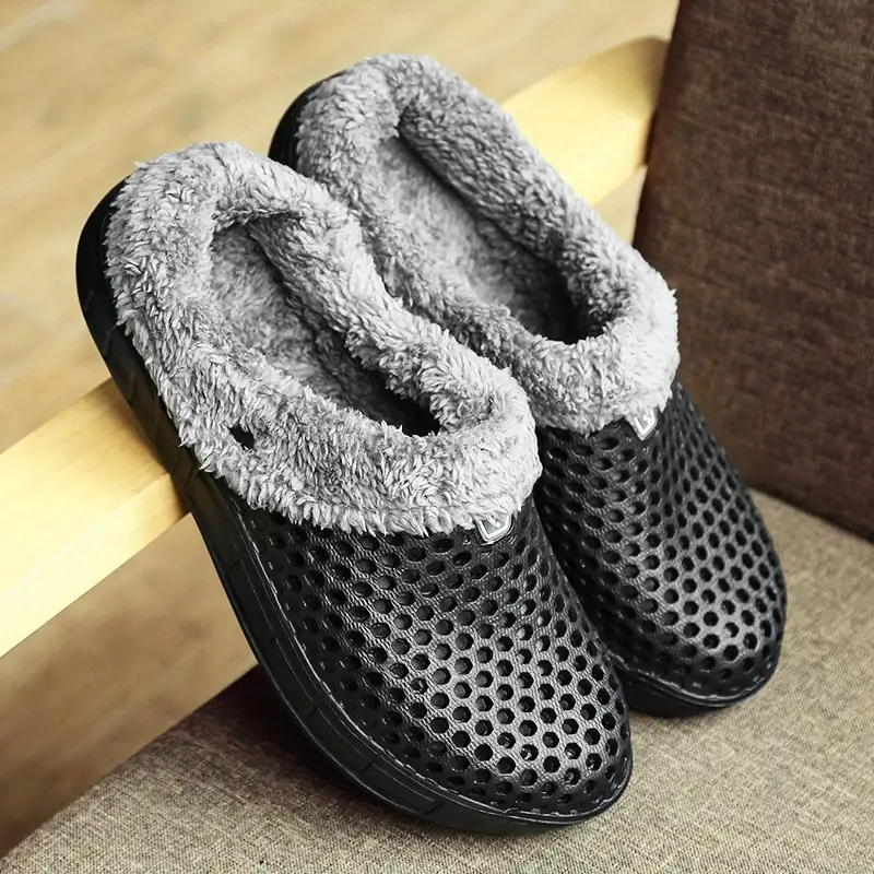 Winter Plush Lined Slippers Hollow Closed Toe Slip Flat Temu United
