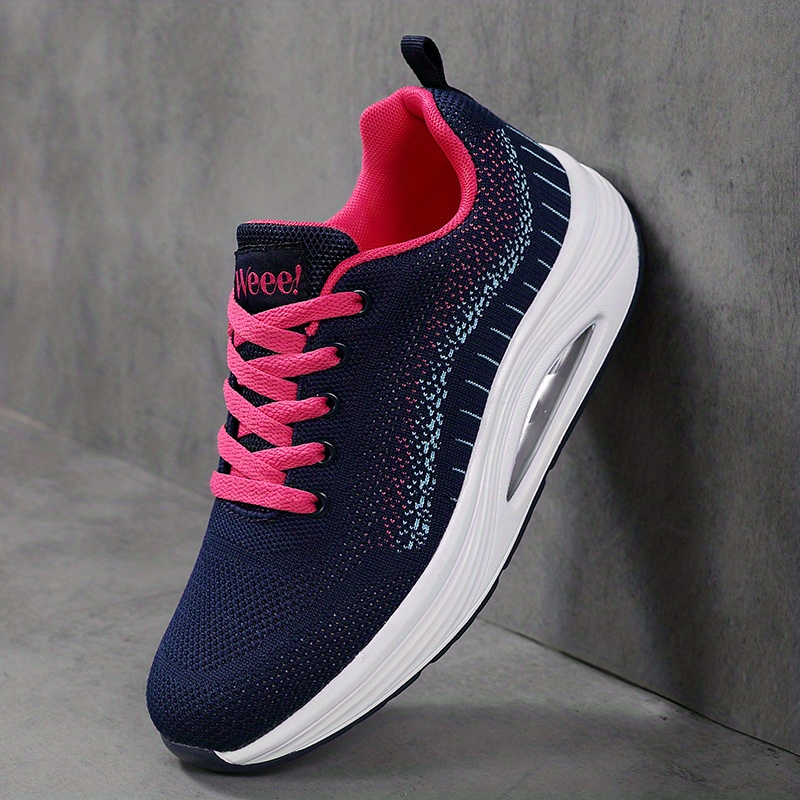 Womens Colorblock Mesh Sneakers Lace Air Cushion Flat - Temu Canada