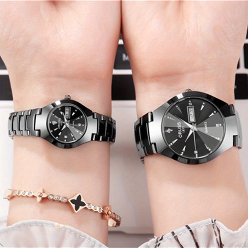 couples quartz watch luxury calendar wrist Temu