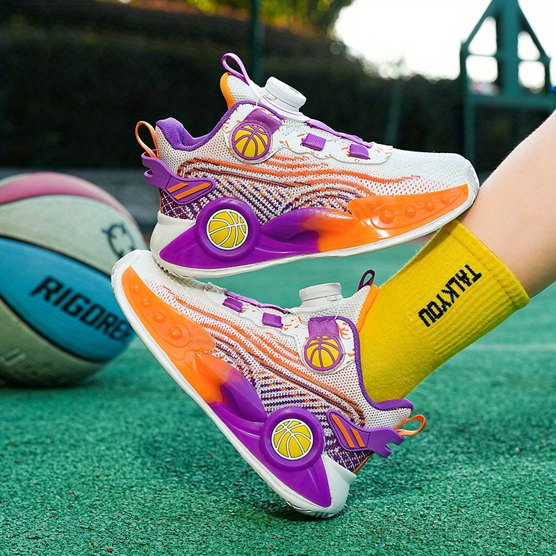 Boy's Color Block Basketball Shoes Rotating Buckle Comfy - Temu United ...