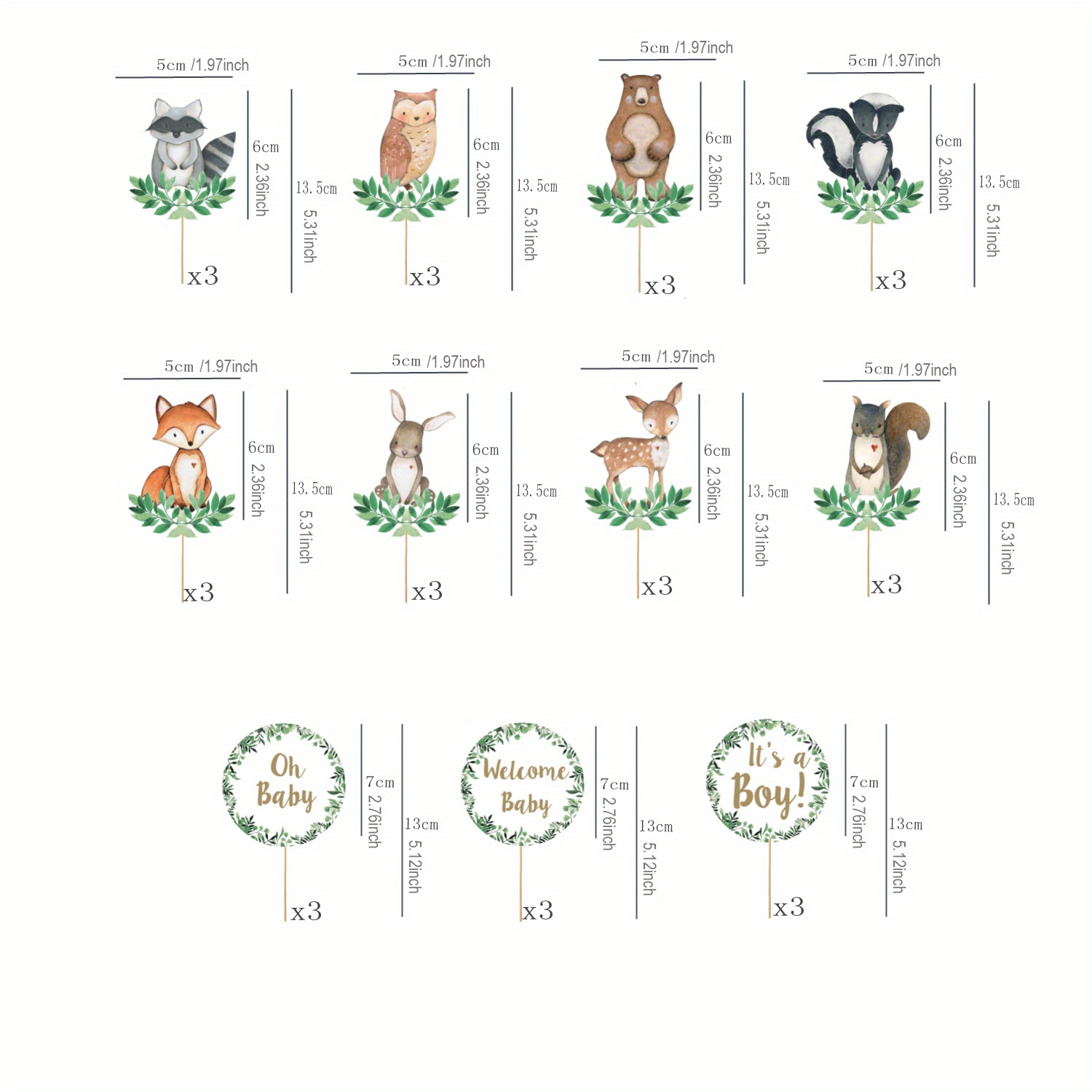 Woodland Animal Cupcake Toppers Welcome Baby Fox Deer Fawn - Temu