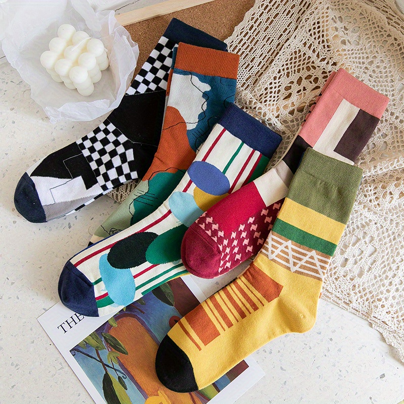 Unisex Fashion Color Block Crew Socks Breathable Comfy Socks - Temu ...